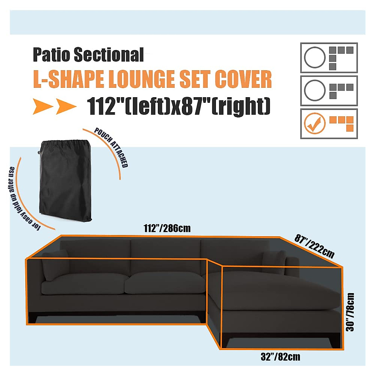 Gicov Patio Sectional Sofa Cover Waterproof L Shape Furniture Cover Outdoor Couch Cover Heavy Duty Garden Furniture Protector with Windproof Strap