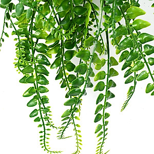 CLONG 2 pcs Artificial Hanging Ferns Plants Vine Fake Ivy Boston Outdoor UV Resistant Plastic Plants (Green)