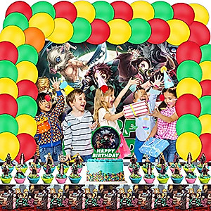 Demon Inspired Slayer Birthday Party Supplies, Party Decorations Including Latex Balloons, Cake Toppers, Backdrop and Tablecloth for Kids Demon Inspired Slayer Party Decorations