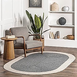 nuLOOM Delaine Braided Solid Border Indoor/Outdoor Area Rug, 5' x 8' Oval, Grey