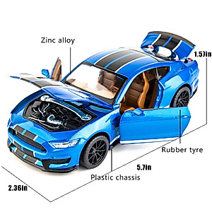 WAKAKAC Diecast Car1/32 Shelby GT350 Model Car Pull Back Collectible Toy Car with Sound and Light Toy Vehicle for Boys Adults Gift (Blue)