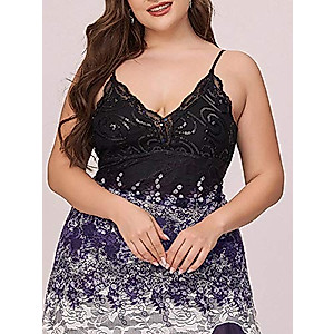 Ever-Pretty Women's Tea Length Lace A-line Dress for Weddings Plus Size Midi Cocktail Dress Purple US20