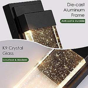 BesLowe Outdoor Wall Light Fixtures with Crystal Bubble Glass, Waterproof Exterior Sconces LED Wall Lanterns, Porch Lights Wall Mounted 10W 3000K Outside Lights for House Front Door Garage Entryway