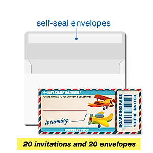 VAHATAN Airplane Birthday Party Invitations 20 Pack Airplane Ticket Invitations with Envelopes Invites Cards for Birthday Party