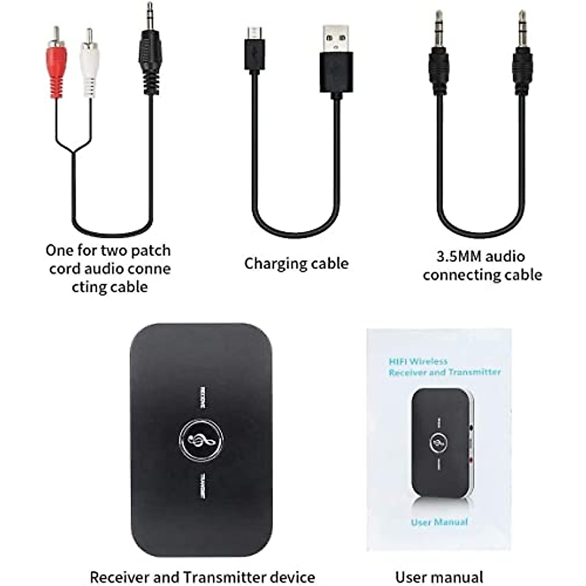 Bluetooth Transmitter Receiver, 2-in-1 Wireless Bluetooth Audio Adapter, 3.5mm AUX RCA Adapter, RCA Bluetooth Adapter for TV/Car/PC/Headphones Home Stereo System