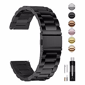 Fullmosa 16mm Stainless Steel Watch band, Quick Release Link Watch Strap Bracelet Replacement Wristband for Men Women, Black