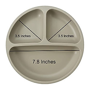 PandaEar Silicone Suction Plates for Babies & Toddlers, 3 Pack Divided Unbreakable Plates with Lid - Non-Slip - Dishwasher and Microwave Safe (Creamy Grey Brown)
