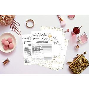 What Did the Groom Say Bridal Shower Game, Wedding Shower and Bachelorette Party - Set of 30 Cards, Gold Champagne Bridal Wedding Activities Game Cards for Guests, Bridal Shower Party Decorations-LK1