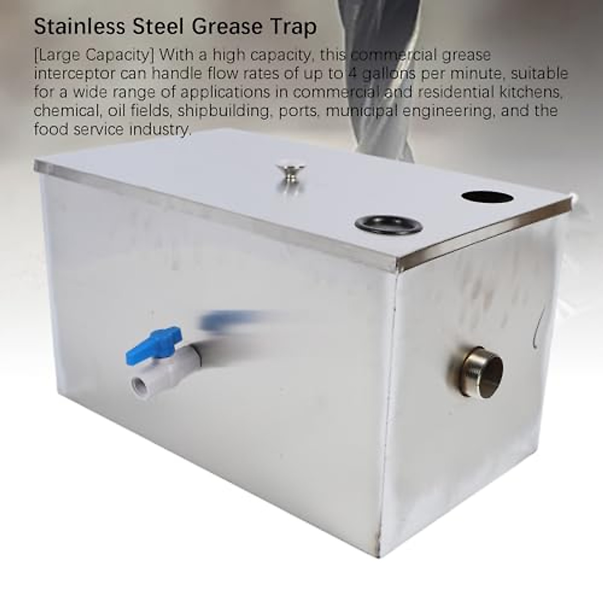 Grease Trap Top Inlet Stainless Steel Oil Water Separator with Locking Mechanisms Threaded Inlet Outlet Ports Grease Interceptor
