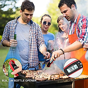 Digital Meat Thermometer with Probe, Instant Read Food Thermometer for Grilling BBQ, Kitchen Cooking, Baking, Liquids, Candy & Air Fryer - IP67 Waterproof, Backlight & Calibration - Red/Black