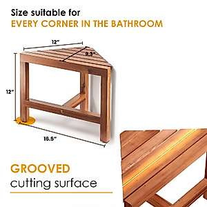 HOLANA 12" Acacia Shower Stool for Shaving Legs - Wooden Shower Foot Rest - Small Shower Corner Stool Seat for Inside Shower - Waterproof Bath Step Stools Bench for Bathroom (Acacia Wood)