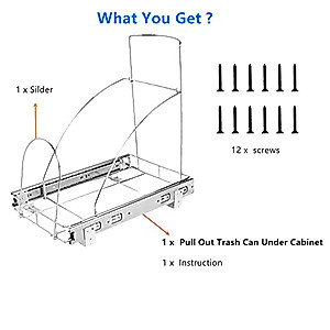 Vohunt Pull Out Trash Can Under Cabinet,Cabinet Trash Can Pull Out Kit,Heavy Duty Chrome Pull-Out Trash Can Shelf for Kitchen 16’’L x 11‘’W x 16’’H(Without Trash Can)