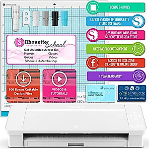 Silhouette White Cameo 4 Starter Bundle with 38 Oracal Vinyl Sheets, T-Shirt , Transfer Paper, Class, Guides and 24 Sketch Pens