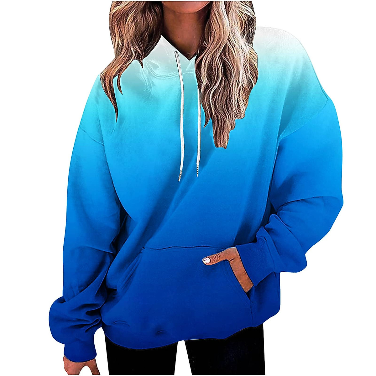Ceboyel Womens Neon Print Oversized Sweatshirt Drawstring Pullover Sweatshirt Trendy Sweater Tops Fall Fashion Clothes 2023 Sweatshirts Blue 3X