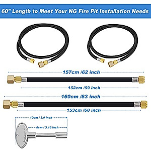 Skyflame Natural Gas Connection Hose, Complete NG Fire Pit Installation Kit from Burner to Natural Gas, Includes 1/2" Control Valve Key Set, 2 PCS 60" Connect Hoses