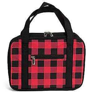 Buffalo Plaid Red and Black Large Print Canvas Fabric Bible Cover with Handle