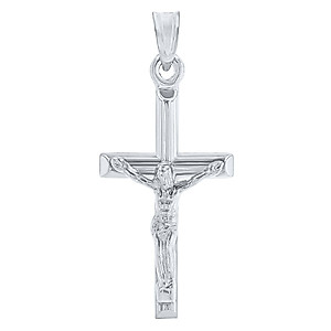 Jewelry America 14K White Gold Polished Religious Cross Tubular Crucifix Pendant