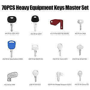 70 Heavy Equipment Keys Master Set, Construction Machinery Key for Cat Caterpillar John Deere Komatsu Volvo Bobcat Kubota JCB Sany Terex Case Hyster Yanmar Takeuchi New Holland Keys Heavy Equipment