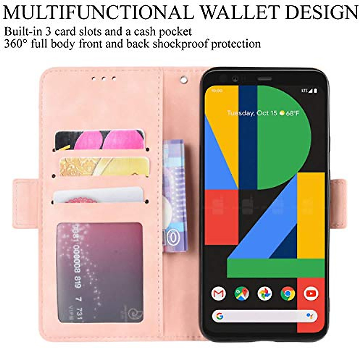 HualuBro Google Pixel 4 Case, Magnetic Full Body Protection Shockproof Flip Leather Wallet Case Cover with Card Slot Holder for Google Pixel 4 Phone Case (Pink)