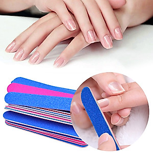 Wobe 100 pcs Disposable Nail Files Double Sided Emery Boards Manicure Tools, Blue and Pink Nail Buffering Files Emery Boards Pedicure Tools Set Home or Professional Beauty Care