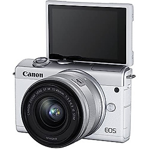 Canon EOS M200 Mirrorless Digital Camera with 15-45mm Lens (White) (3700C009), 64GB Card, Case, Card Reader, Flex Tripod, Hand Strap, Cap Keeper, Wallet, Cleaning Kit (Renewed)