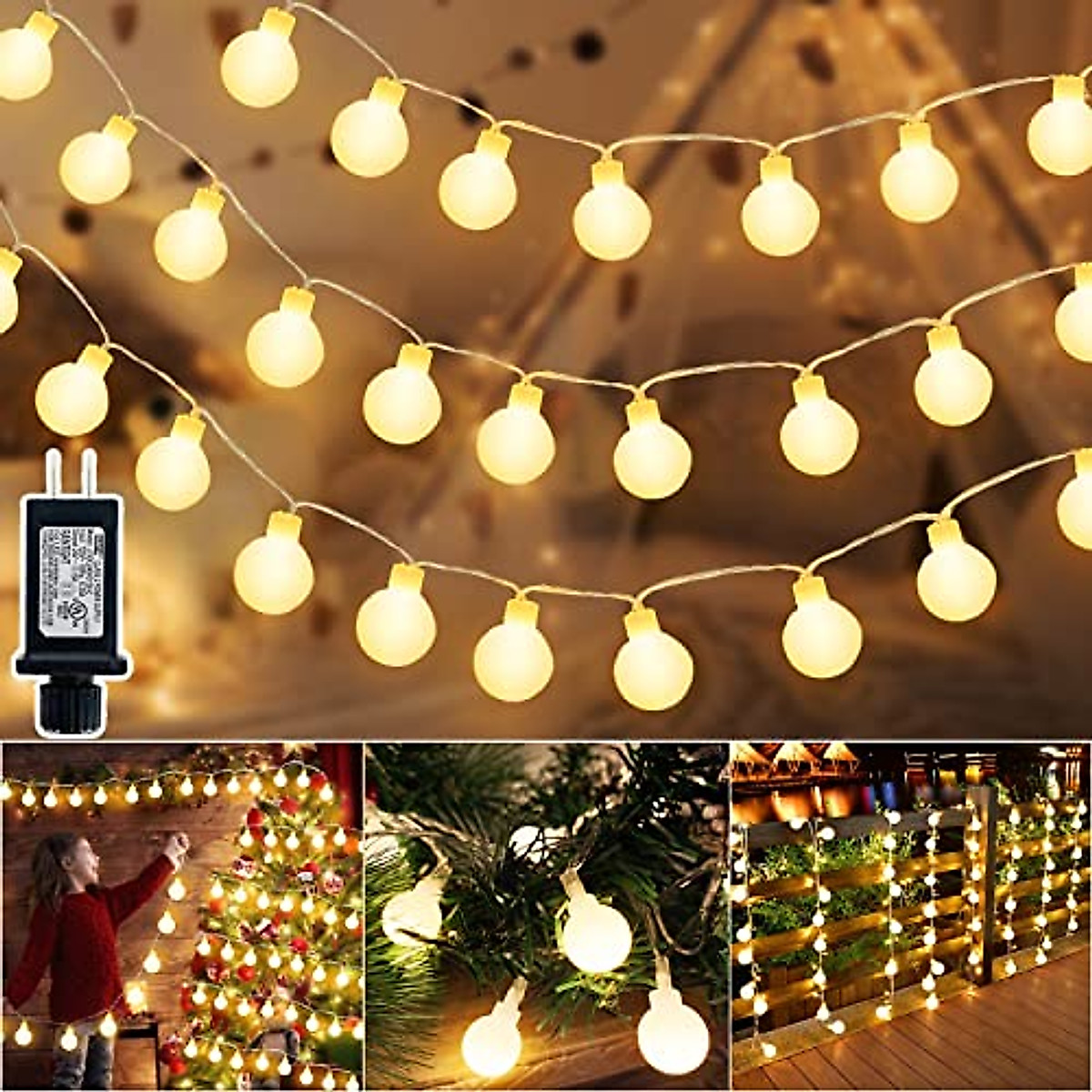 TURNMEON 100 LED 39.4 Ft Christmas Lights Globe String Lights Decor, Timer 8 Modes Plug in Fairy Lights for Bedroom Indoor Outdoor Christmas Decoration Home Yard Garden Xmas Tree Decor (Warm White)