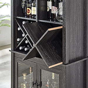 Home Source 72" Wood Exquisite Bar Wine Cabinet with Storage,Liquor Cabinet with Removable Wine Racks,Bookcase,Kitchen Pantry Storage Cabinet for Kitchen,Dining Room, Living Room,Espresso