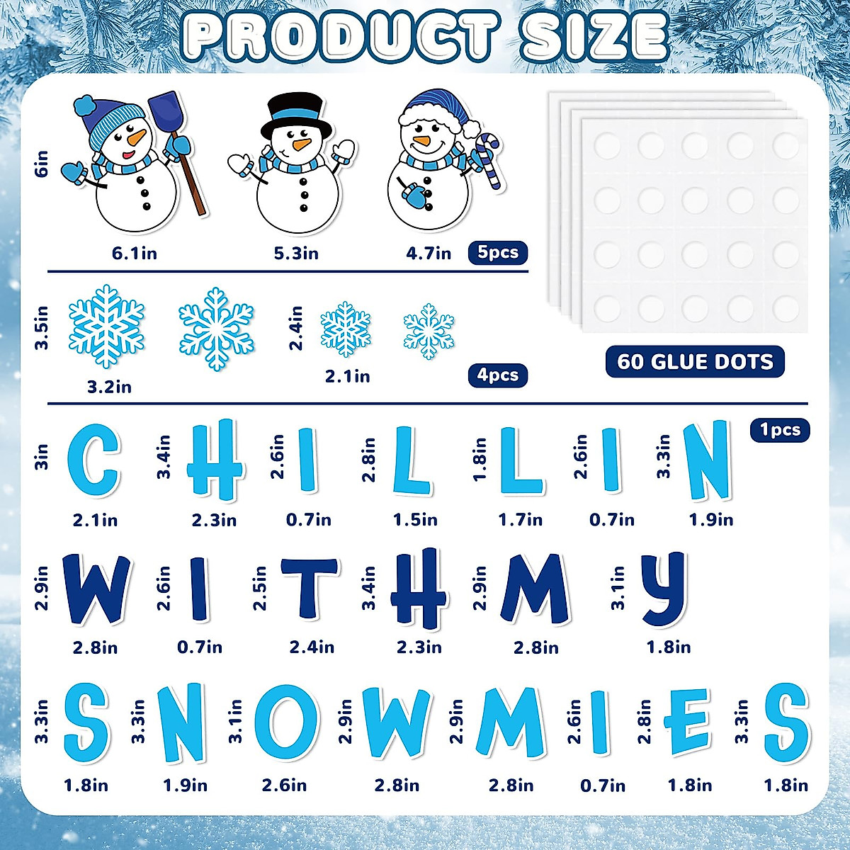 Whaline 52Pcs Winter Snowman Cutouts Christmas Snowman Snowflake Cutouts Winter Chillin with My Snowmies Bulletin Board Decor Blue White Snowman Holiday Party Cutouts for School Classroom Decor