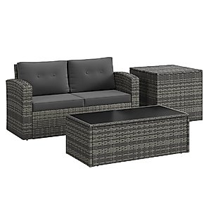 SUNVIVI OUTDOOR Patio Furniture Set, 4 Piece Outdoor Dark Grey Wicker Patio Furniture Sets, Aluminum Frame Outdoor Sectional Furniture Patio Couch Set with Anti-Slip Cushion