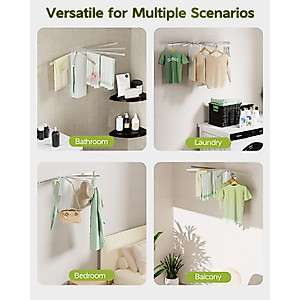 Vikaqi Wall Mounted Laundry Drying Rack, Foldable Wall Octopus Clothes Drying Rack Folding Indoor, Towel Drying Rack Collapsible, Space Saving Drying Rack Clothing with 7 Hanging Rods