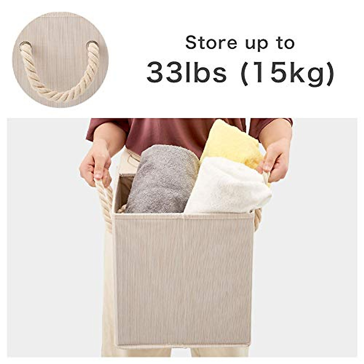EZOWare Set of 8 Bamboo Fabric Storage Bins with Cotton Rope Handle for Nursery Toys, Gray + Beige