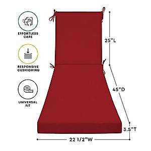 Honeycomb Indoor / Outdoor Textured Solid Scarlet Red Chaise Lounge Cushion: Recycled Polyester Fill, Weather and Stain Resistant Patio Cushions: 22.5" W x 70" L x 3.5" T, 1 Count (Pack of 1)