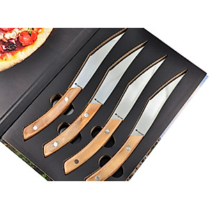 Legnoart Napoli 4-Piece Stainless Steel Pizza and Steak Knife Set with Light Wood Handle
