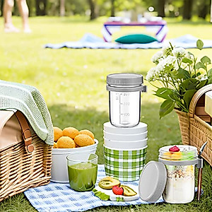 4 Pack Overnight Oats Containers with Lids and Spoons, 12 oz Airtight Mason Overnight Oats Jars, Meal Prep Container Reusable for Cereal, Fruit, Chia Pudding, Salad, Milk with Measurement Mark