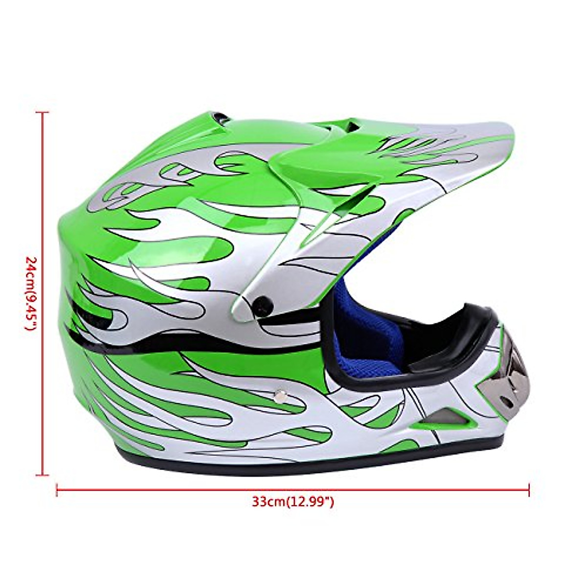 Sange DOT Youth Kids Offroad Helmet Motocross Helmet Dirt Bike ATV Motorcycle Helmet Gloves Goggles Compliant with FMVSS 218(Green, Large)
