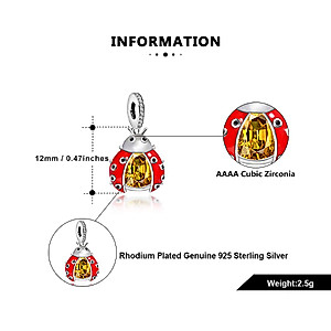 Ginger Lyne Collection Lucky Ladybug Charm for Bracelet or Necklace for Women European Bead Yellow CZ Red Enamel Over Sterling Silver