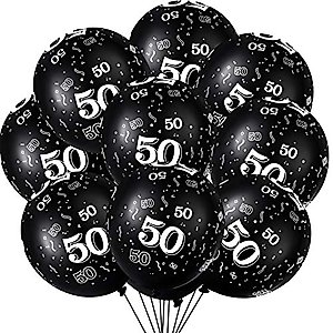 36 Pieces 50th Birthday Balloons 50th Birthday Decorations Black Latex Balloons Number Printed Balloons for Men Women Party Decoration Supplies
