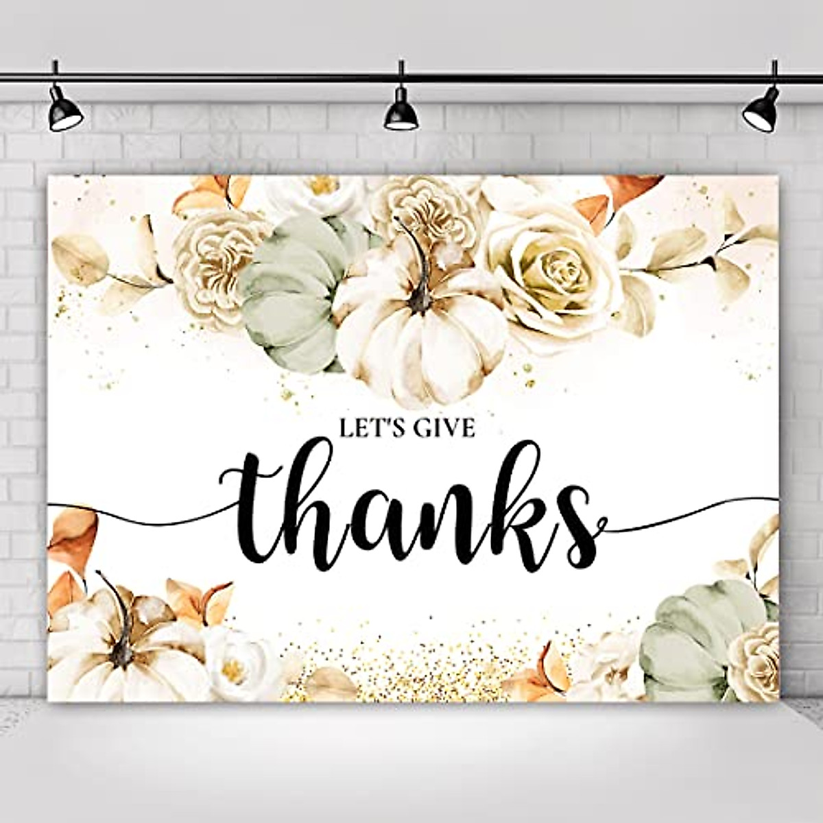 Thanksgiving Day Backdrop Let Us Give Thanks Dinner Party Decoration Autumn Gold Spots Pumpkin Tea Party Rustic Banner Kids Newborn Photography Background Photo Booth Props 7x5ft (DAH0D421UU)