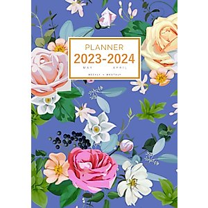 Planner 2023-2024: A5 Small Weekly and Monthly Organizer from May 2023 to April 2024 | Beautiful Rose Flower Design Blue