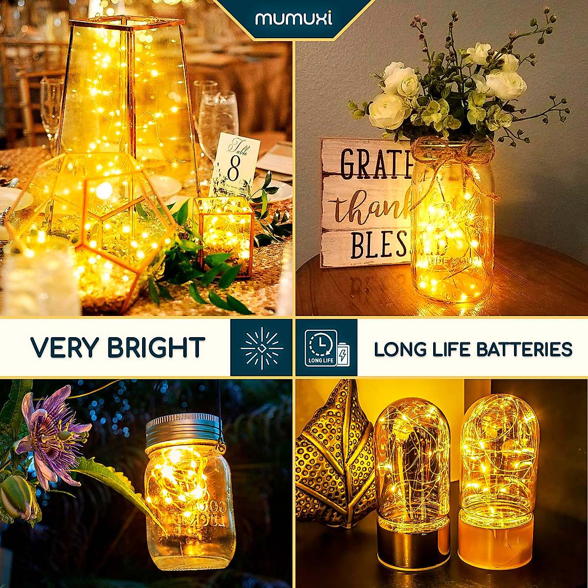 MUMUXI LED Fairy String Lights Battery Operated [20 Pack], 3.3ft 20 Mini Fairy Lights Powered Party Wedding Centerpiece Decorations Crafts Mason Jar Firefly Lights, Warm White