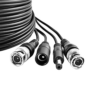 TIGERSECU 4 Pack 60-Feet (18 Meters) Premium BNC Video and Power Extension Cables for CCTV Video Security Camera Systems (4-Pack, Black)