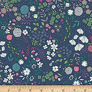 Art Gallery Fabrics Art Gallery Flower Child Blooming Ground Luscious Fabric, Deep Blue