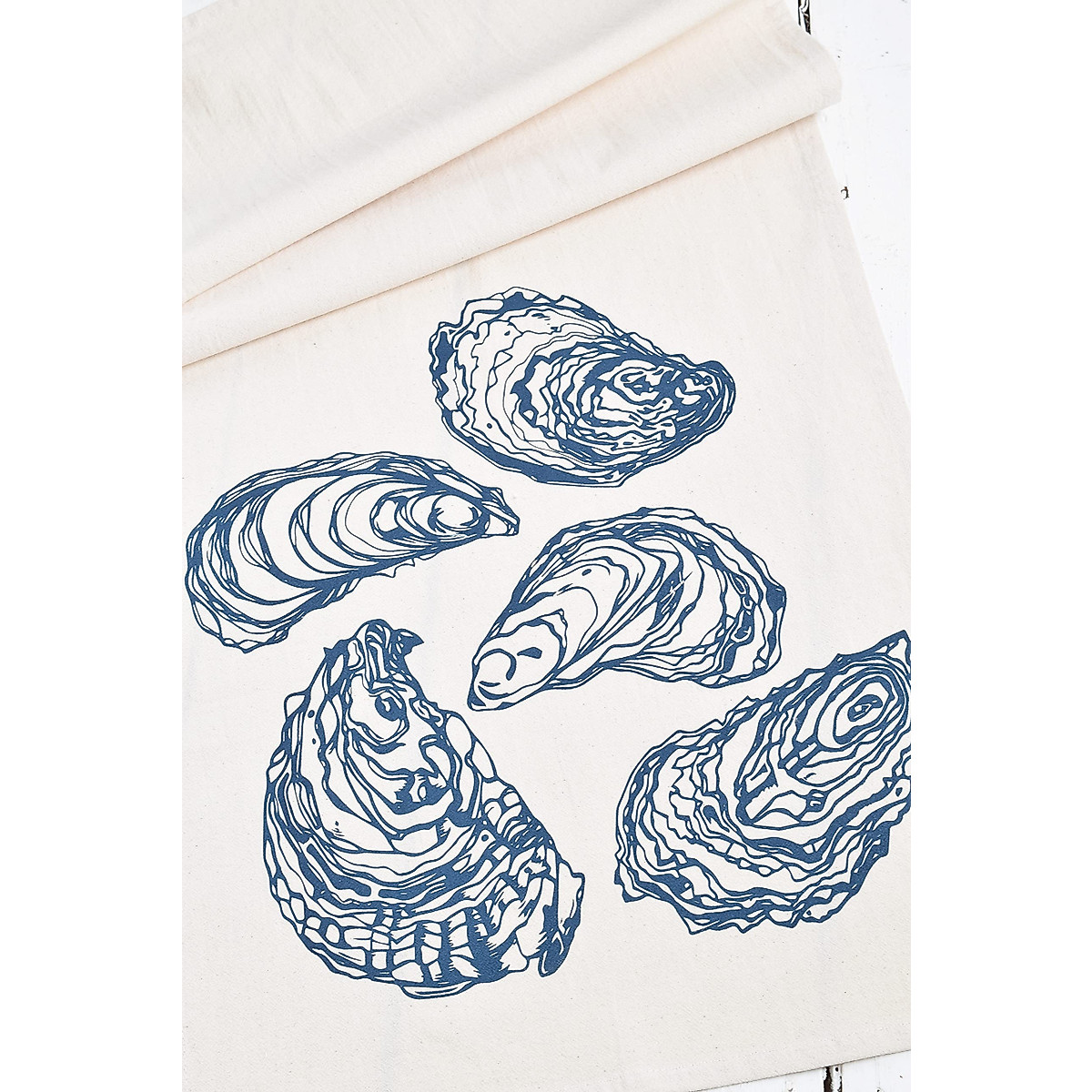 Tea Towel, Oyster Shell, Navy Blue, Nautical, Organic Cotton, Hand Screen Printed, Flour Sack Dish Towel, Sweet Housewarming Gift, Natural