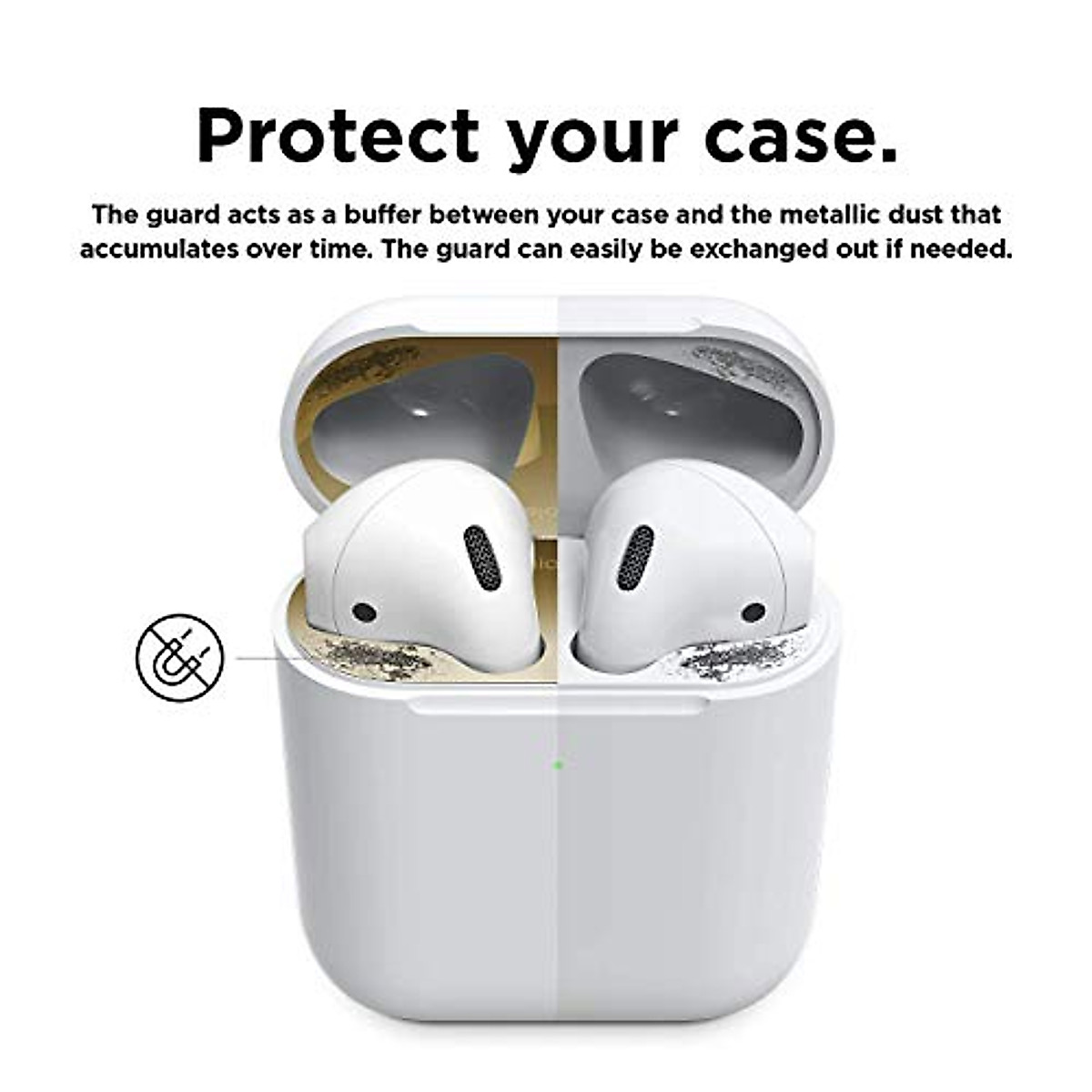 elago AirPods 2 Dust Guard (Gold, 2 Sets) Dust-Proof Metal Cover, Luxurious Finish, Watch Installation Video - Compatible with Apple AirPods 2 Wireless Charging Case [US Patent Registered]