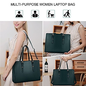 Laptop Bag for Women 15.6 Inch Laptop Tote Bag Leather Classy Computer Briefcase for Work Waterproof Handbag Professional Shoulder Bag Women Business Office Bag Large Capacity Dark Green