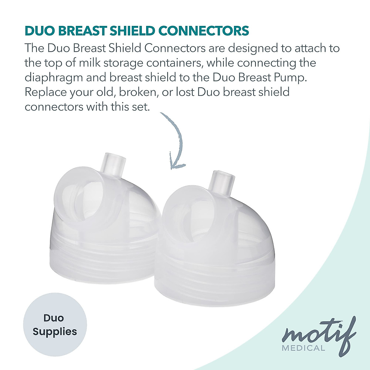 Motif Duo Breastshield Connectors, Replacement Parts for Breast Pump, Attaches to Motif Milk Collection Containers