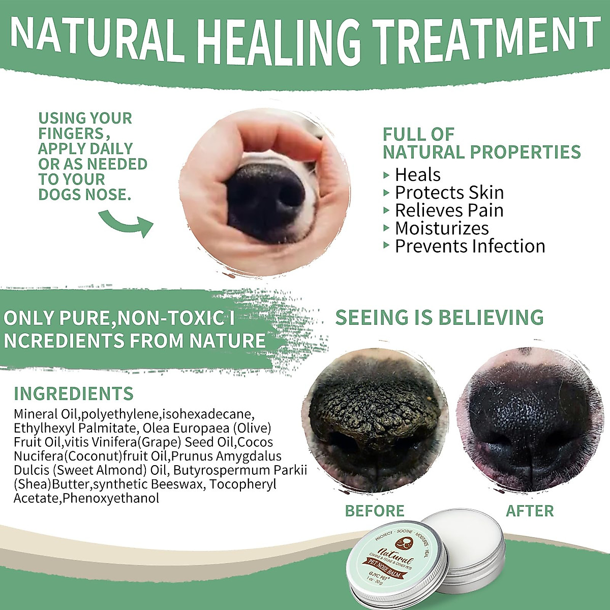 Pet Nose Balm for Dogs & Cats - Natural Healing & Moisturizing Balm for Dry, Cracked Snouts - Plant-Based, Soothing Skin Formula