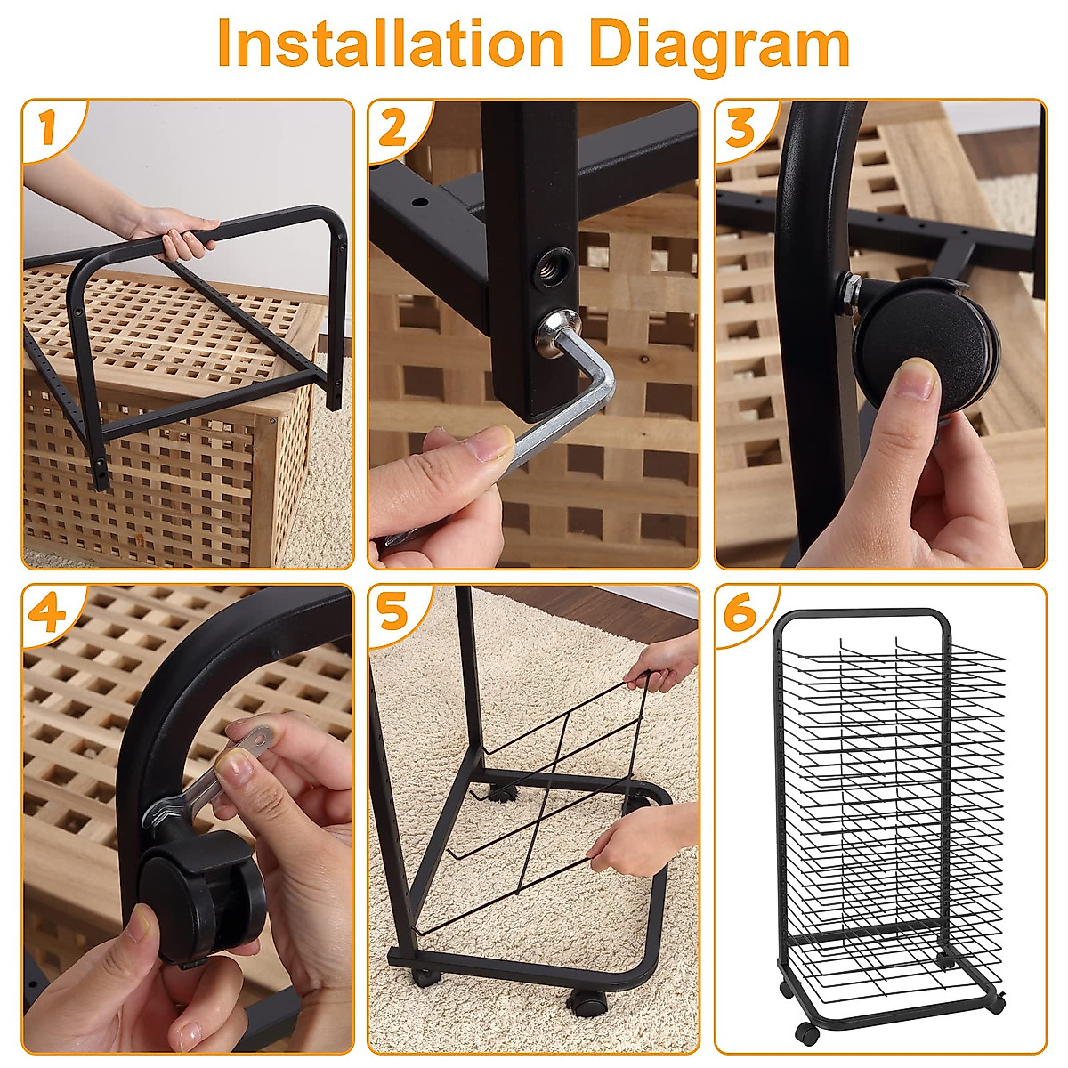 Towallmark Art Drying Rack with 25 Flexible Shelves, Mobile Paint Drying Rack with Four Wheels, Ideal for Schools and Art Studios, Height 41.5 inches, Shelves 12 by 17 inches,Black