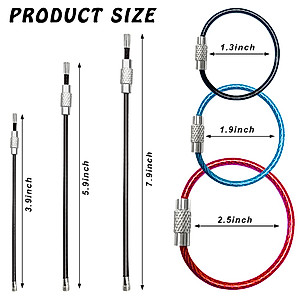 CKANDAY 30 Pcs Colored Nylon Coated Stainless Steel Metal Wire Keychains, 3 Sizes 4" 6" 7.8" Cable Keyrings 2mm Key Rings Loops with Stainless Steel Connecter for Hiking Luggage ID Tags -5 Colors