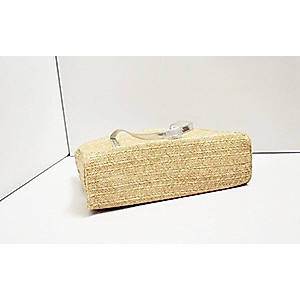 HOXIS Holiday Beach Straw Faux Leather Handle Tote Womens Shoulder Handbag (Silver)